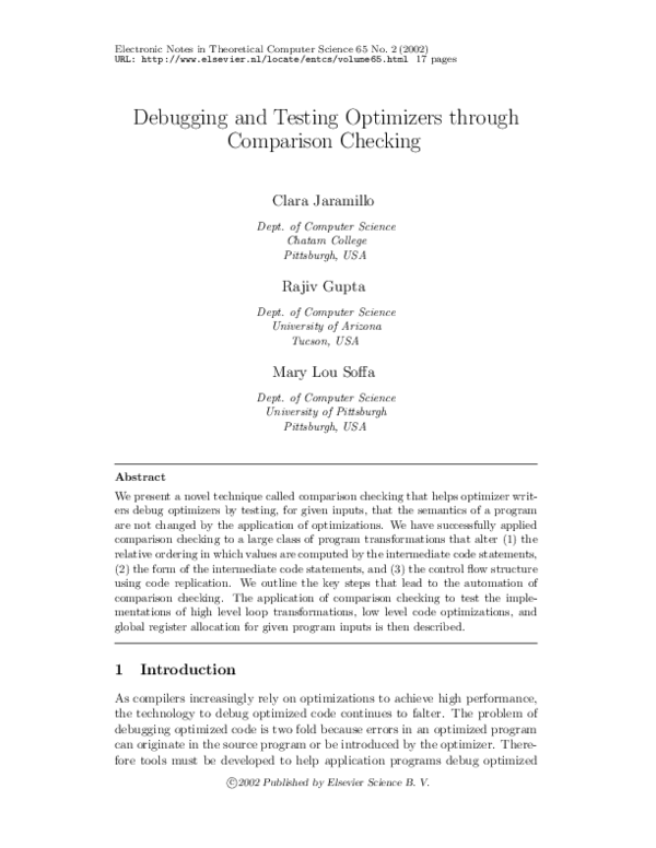 (PDF) Debugging and Testing Optimizers through Comparison Checking ...