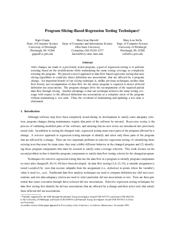 Pdf Program Slicing Based Regression Testing Techniques