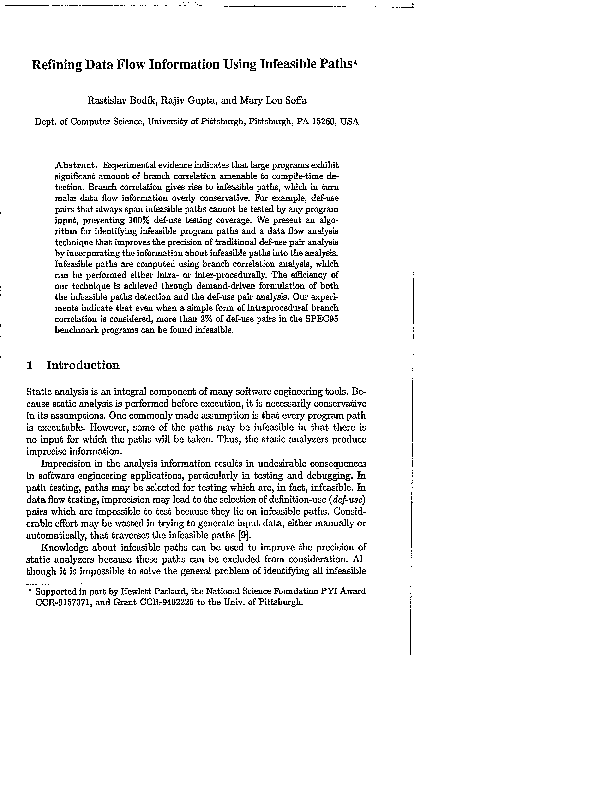 Pdf Refining Data Flow Information Using Infeasible Paths