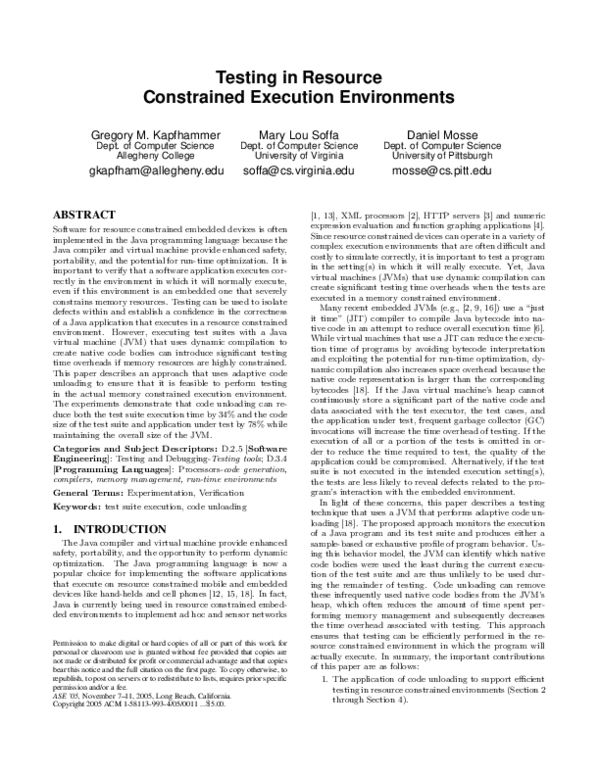 Pdf Testing In Resource Constrained Execution Environments