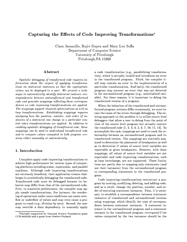 (PDF) Capturing the effects of code improving transformations