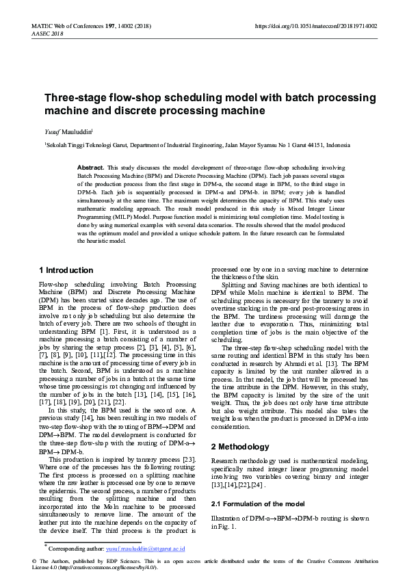 Pdf Three Stage Flow Shop Scheduling Model With Batch Processing Machine And Discrete 6881