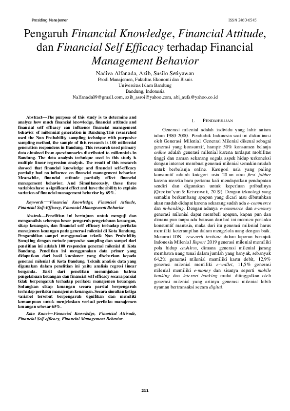 (PDF) Pengaruh Financial Knowledge, Financial Attitude, dan Financial Self Efficacy Terhadap ...