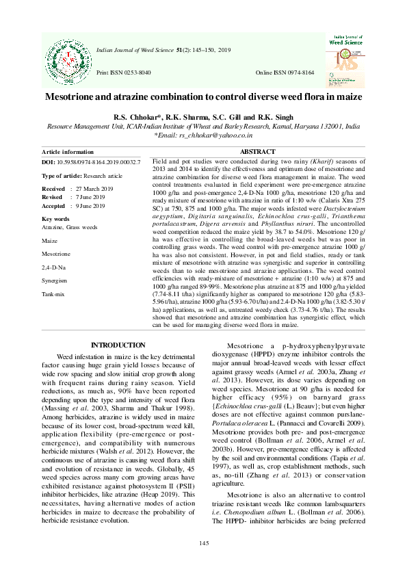 (PDF) Mesotrione and atrazine combination to control diverse weed flora ...