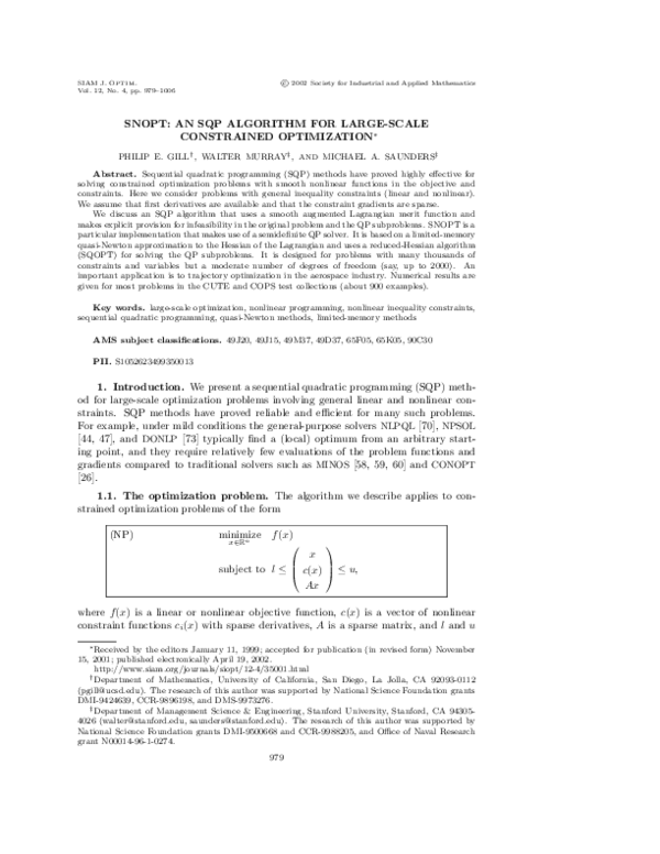 (PDF) SNOPT: An SQP algorithm for large-scale constrained optimization | Arnaldo Walter ...