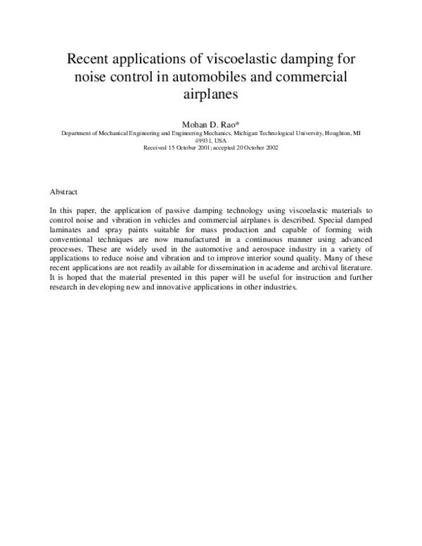 (PDF) Recent applications of viscoelastic damping for noise control in ...