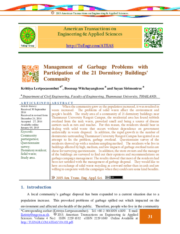 (PDF) Management of Garbage Problems with Participation of the 21 ...