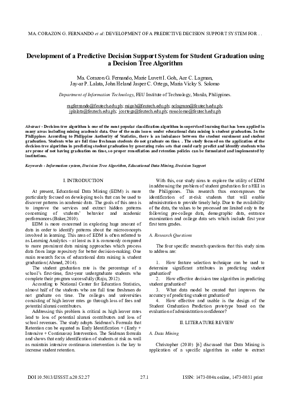 (PDF) Development of Predictive Decision Support System for Student Graduation Using Decision ...
