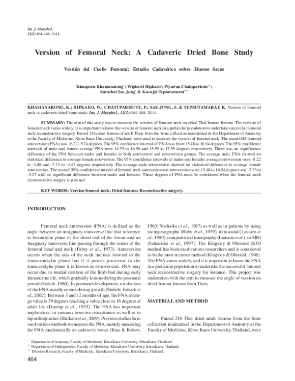 (PDF) Version of Femoral Neck: A Cadaveric Dried Bone Study