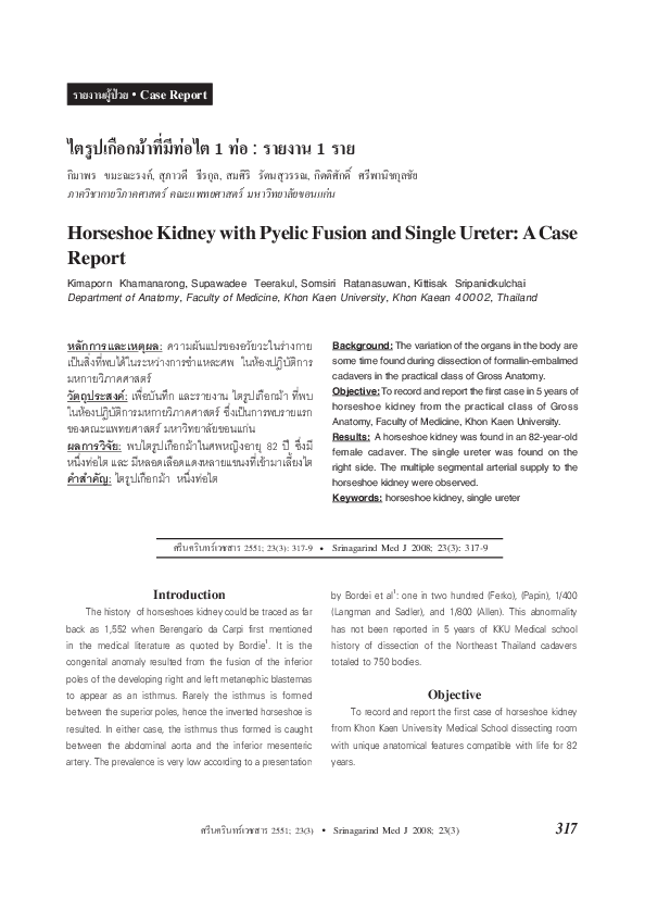 (PDF) Horseshoe Kidney with Pyelic Fusion and Single Ureter: A Case Report