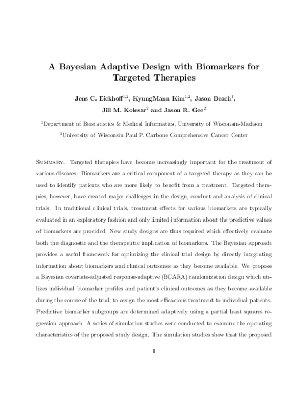 (PDF) A Bayesian adaptive design with biomarkers for targeted therapies