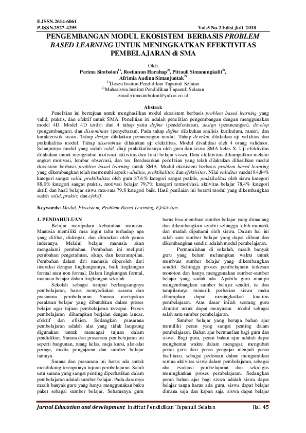 (PDF) PENGEMBANGAN MODUL EKOSISTEM BERBASIS PROBLEM BASED LEARNING UNTUK MENINGKATKAN ...
