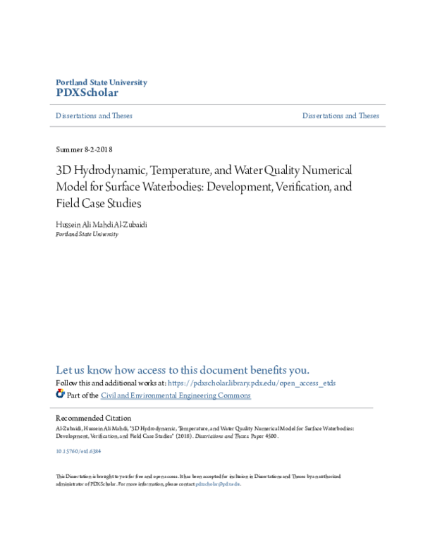 (PDF) 3D Hydrodynamic, Temperature, and Water Quality Numerical Model for Surface Waterbodies ...