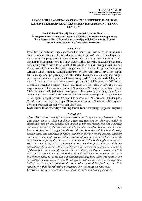 (PDF) Pengaruh Penggunaan Fly Ash Abu Serbuk Kayu Dan Kapur Terhadap Kuat Geser Dan Daya Dukung ...