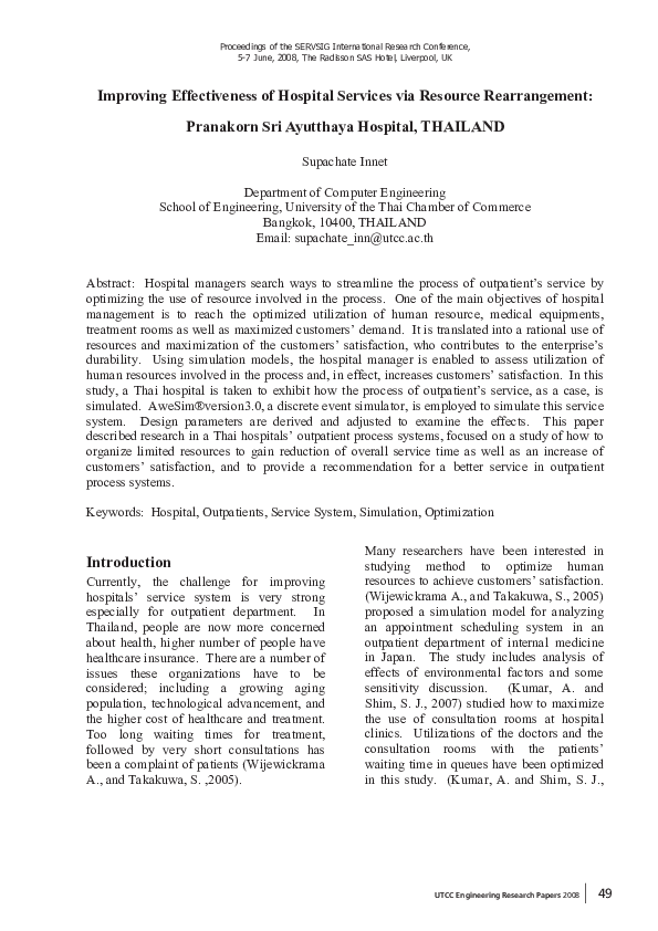 (PDF) Improving Effectiveness of Hospital Services via Resource ...