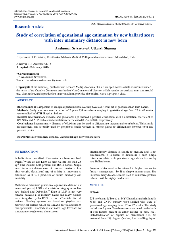 (PDF) Study of correlation of gestational age estimation by new ballard ...