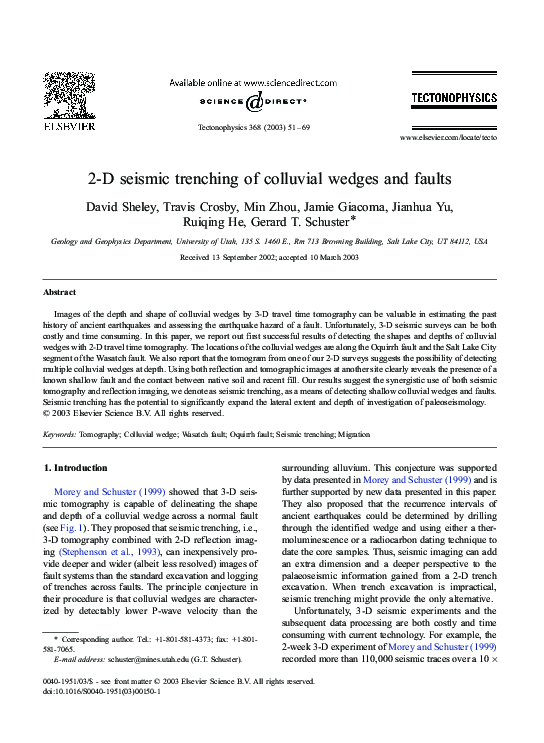 (PDF) 2-D seismic trenching of colluvial wedges and faults
