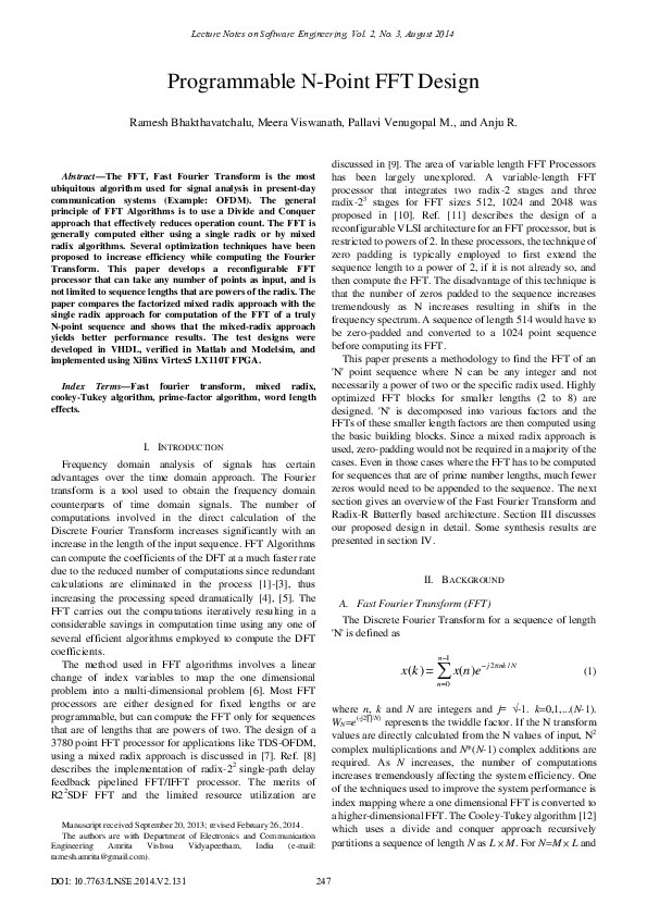 (PDF) Programmable N-Point FFT Design