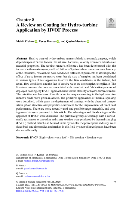 (PDF) A Review on Coating for Hydro-turbine Application by HVOF Process