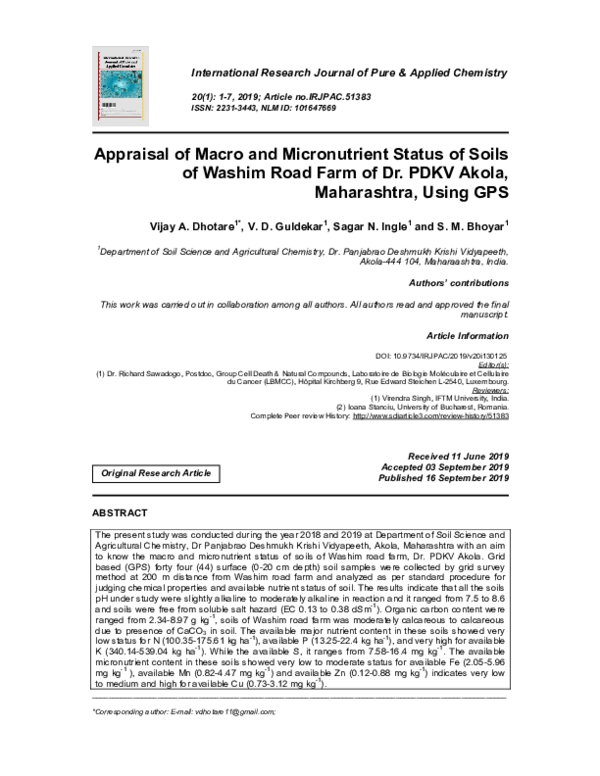 (PDF) Appraisal of Macro and Micronutrient Status of Soils of Washim ...