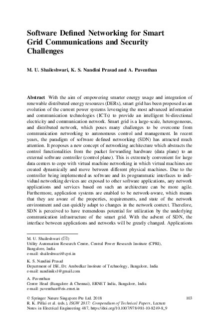 (PDF) Software Defined Networking for Smart Grid Communications and Security Challenges
