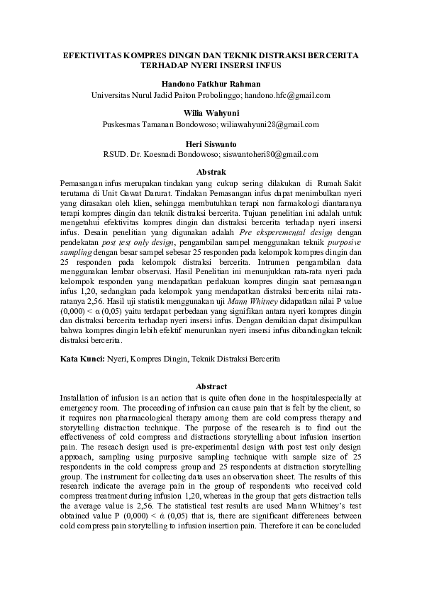 (DOC) EFEKTIVITAS KOMPRES DINGIN DAN TEKNIK DISTRAKSI BERCERITA ...