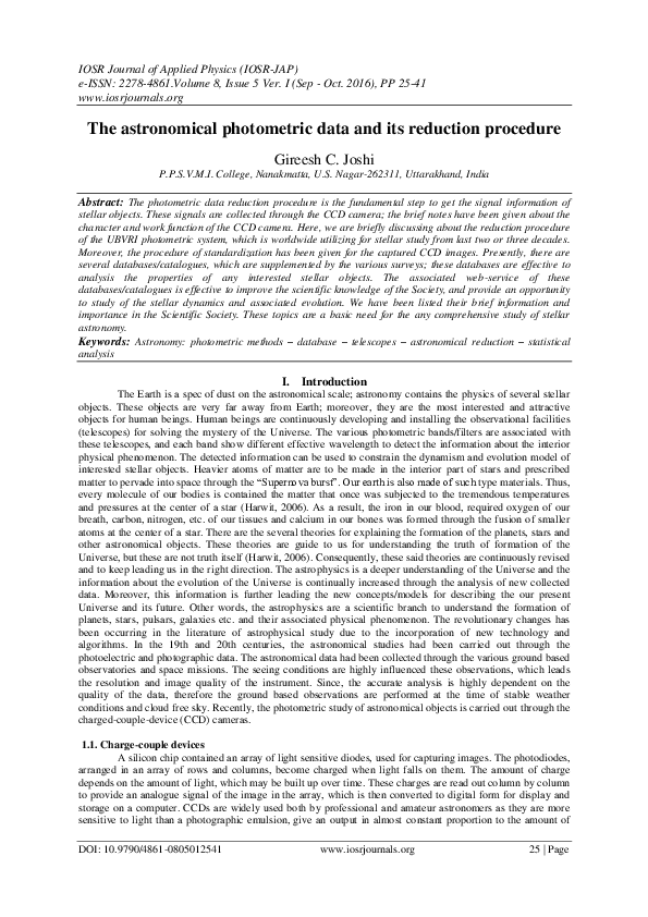 (PDF) The astronomical photometric data and its reduction procedure