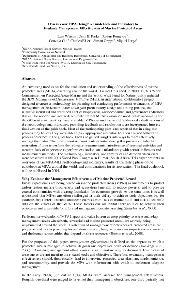 (PDF) How is Your MPA Doing ? A Guidebook and Indicators to Evaluate Management Effectiveness of ...