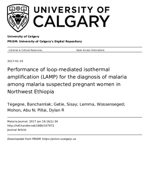(PDF) Performance of loop-mediated isothermal amplification (LAMP) for the diagnosis of malaria ...