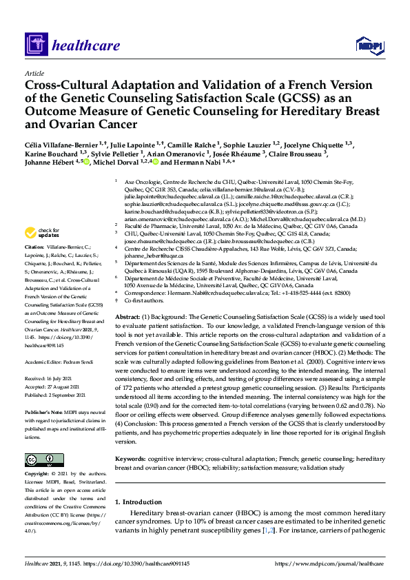 Pdf Cross Cultural Adaptation And Validation Of A French Version Of The Genetic Counseling