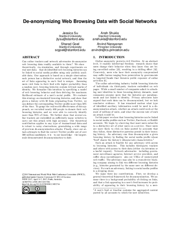 (PDF) De-anonymizing Web Browsing Data with Social Networks | ANSH SHUKLA - Academia.edu