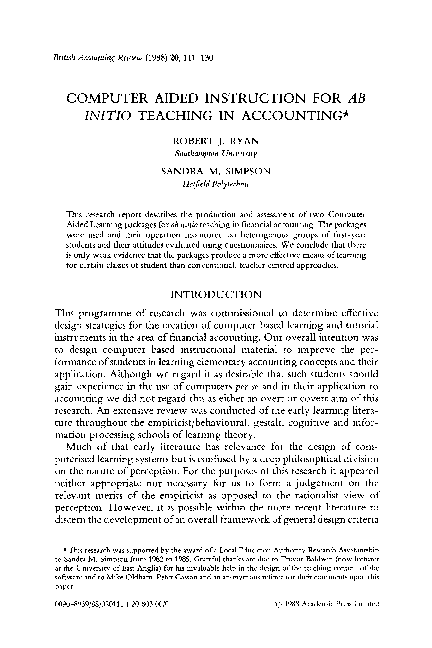 (PDF) Computer aided instruction for ab initio teaching in accounting