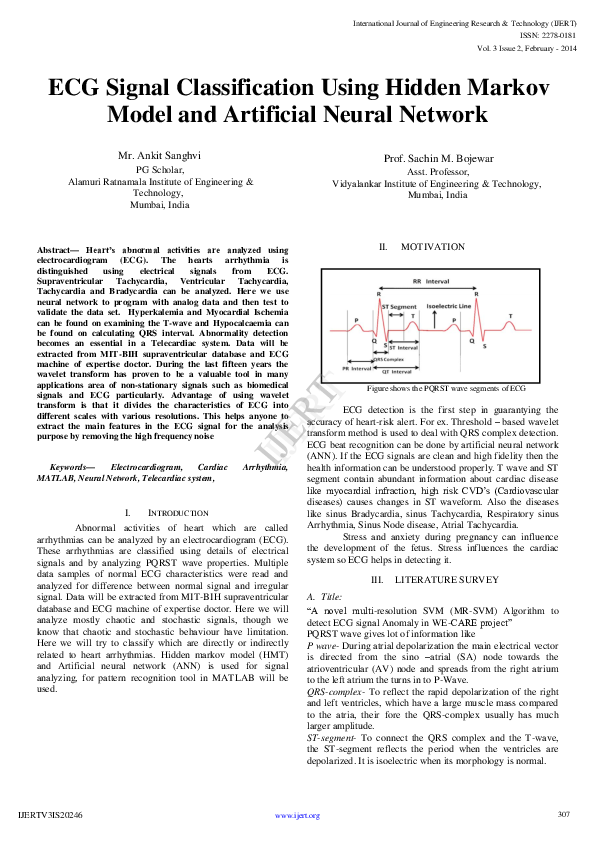 Pdf Ecg Signal Classification Using Hidden Markov Model And Artificial Neural Network