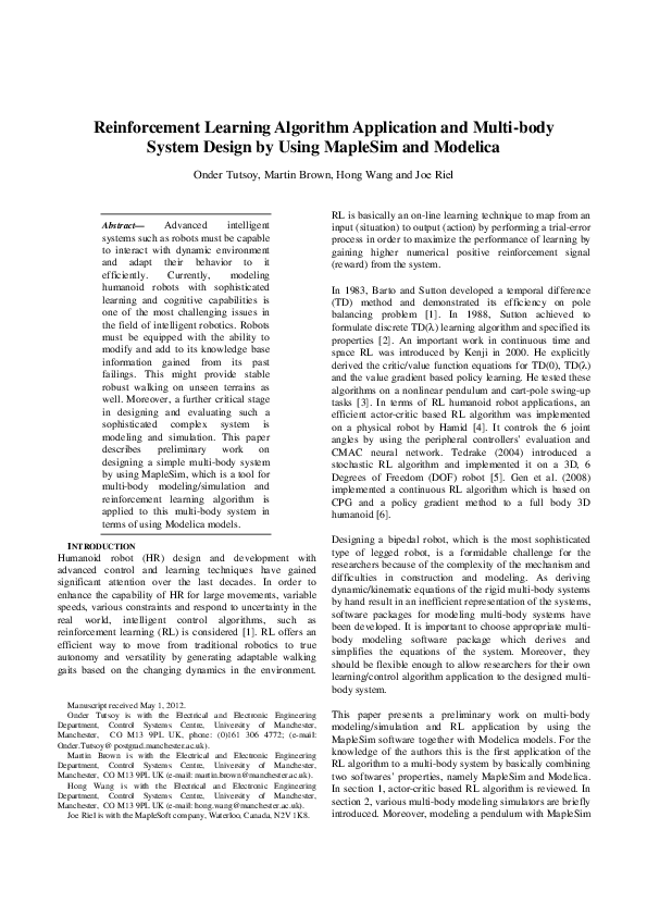 (PDF) Reinforcement learning algorithm application and multi-body ...