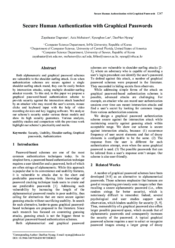 (PDF) Secure Human Authentication with Graphical Passwords