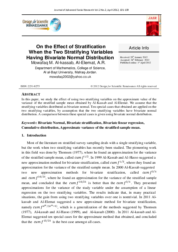 (PDF) On the Effect of Stratification When the Two Stratifying ...
