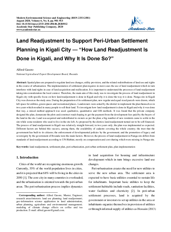 (PDF) Land Readjustment to Support Peri-Urban Settlement Planning in ...