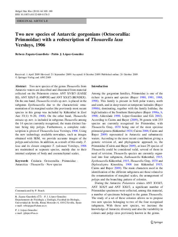 (PDF) Two new species of Antarctic gorgonians (Octocorallia: Primnoidae ...