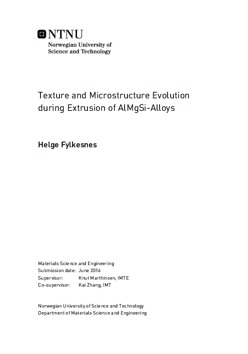 (PDF) Texture and Microstructure Evolution during Extrusion of AlMgSi ...
