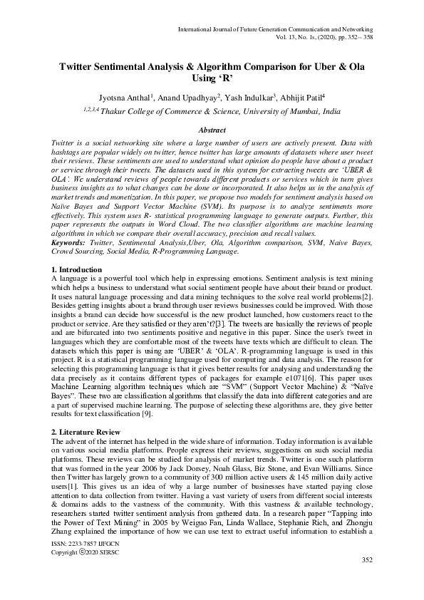 (PDF) Twitter Sentimental Analysis & Algorithm Comparison for Uber ...