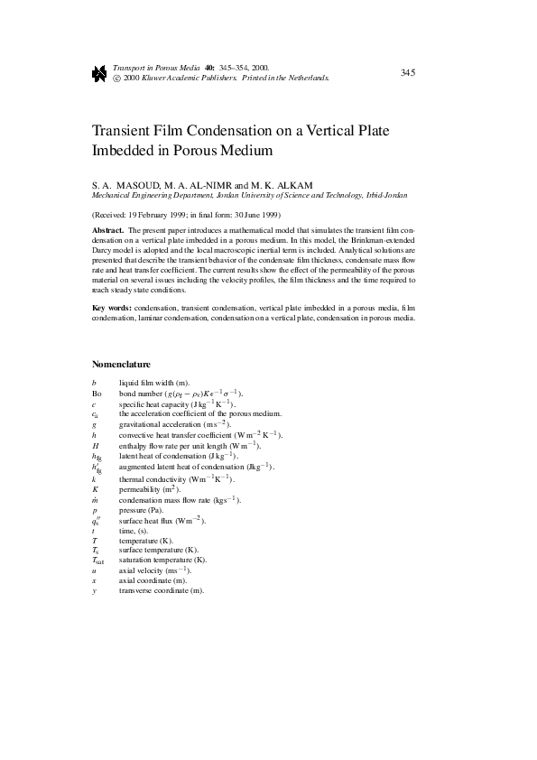 (PDF) Transient Film Condensation on a Vertical Plate Imbedded in ...