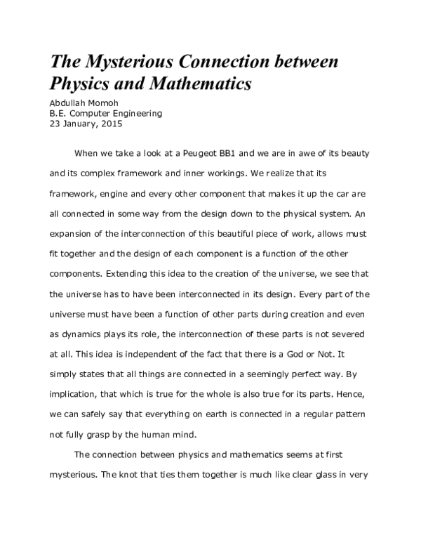 (PDF) The Mysterious Connection between Physics and Mathematics