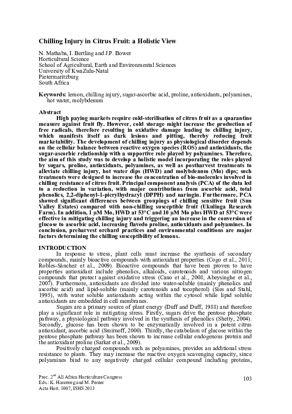 (PDF) Chilling Injury in Citrus Fruit: a Holistic View