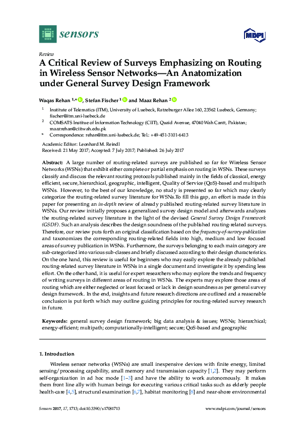 (PDF) A Critical Review of Surveys Emphasizing on Routing in Wireless Sensor Networks—An ...