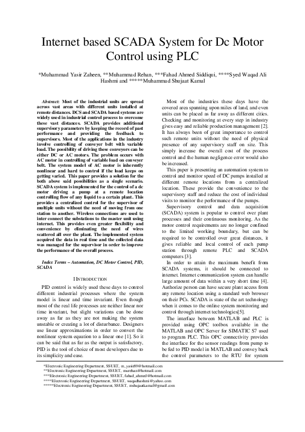 Pdf Internet Based Scada System For Dc Motor Control Using Plc