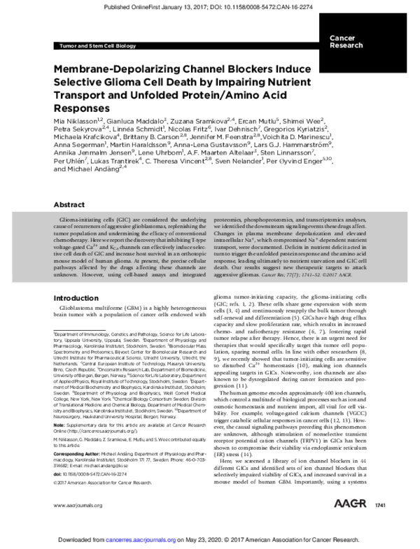 (PDF) Membrane-depolarizing channel blockers induce selective glioma ...