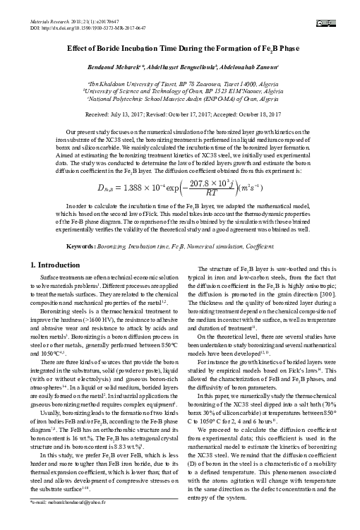 (PDF) Effect of Boride Incubation Time During the Formation of Fe2B Phase