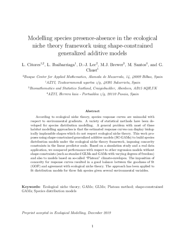 (PDF) Modelling species presence–absence in the ecological niche theory framework using shape ...