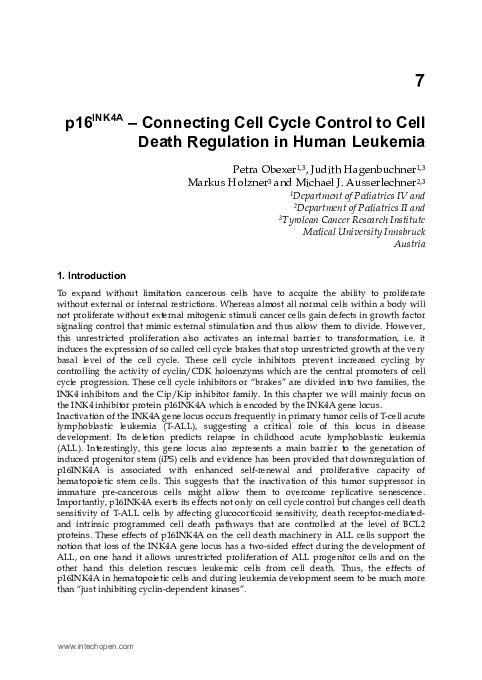 (PDF) p16 – Connecting Cell Cycle Control to Cell Death Regulation in ...