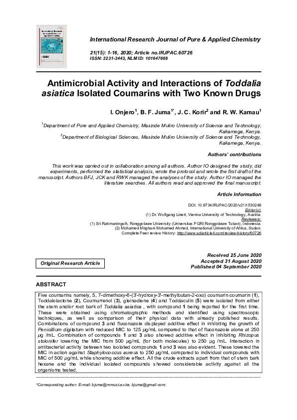 (PDF) Antimicrobial Activity and Interactions of Toddalia asiatica ...